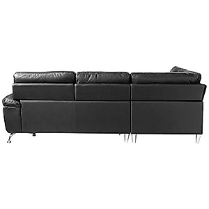 Cortesi Home Boston Leather Sectional Sofa with Left Chaise Lounge, Black