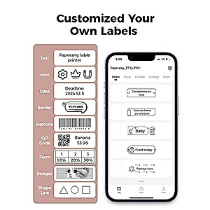 paperang Label Makers Machine, 0.6 Inch Rechargeable Mini Labeler,Portable Bluetooth Wireless Label Printer Handheld, Multiple Templates Inkless for Phone Office Home Organization