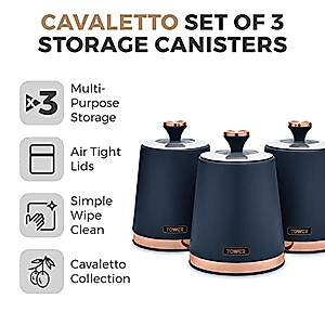 Tower T826131MNB Cavaletto Set of 3 Storage Canisters for Tea/Coffee/Sugar, Steel, Midnight Blue and Rose Gold