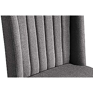 Meridian Furniture Eleanor Collection Modern | Contemporary Linen Upholstered Dining Chair with Channel Tufted Wing Back and Brushed Gold Legs, Set of 2, 20" W x 23.5" D x 35.5" H, Grey