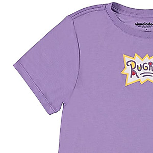 Nickelodeon Ladies 90's Fashion Shirt - Rugrats, Angelica and Chuckie Curved Hem Front and Back Short Sleeve Tee (Purple, X-Large)
