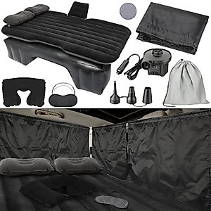 Tallew 12 Pcs Car Air Mattress Back Seat Inflatable Bed SUV Car Camping Backseat Truck Air Mattress Curtain Divider Window Shade Cover Portable Travel Sleeping Set