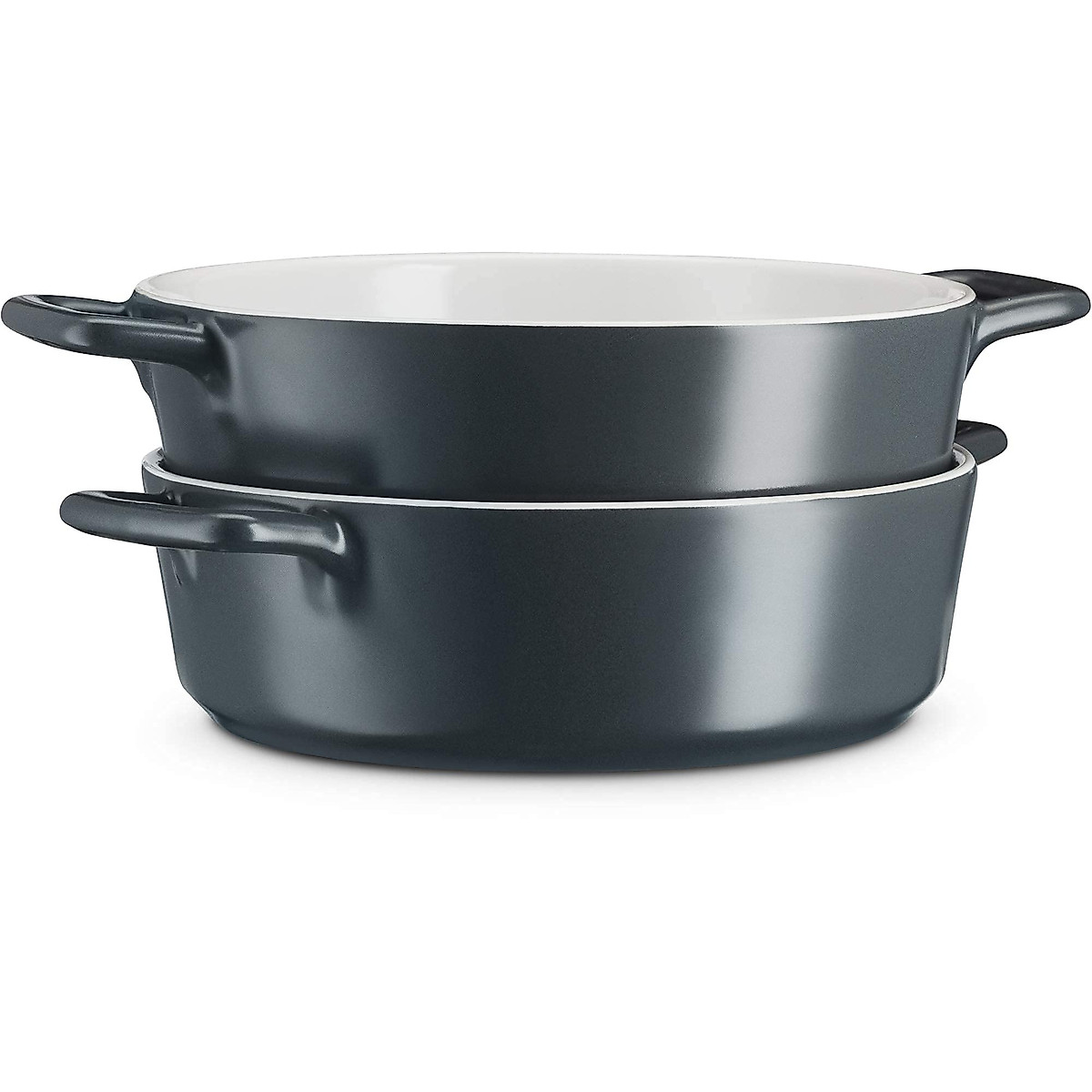 Kook Ceramic Casserole Pot Set, Baking Dishes, Easy Carry Handles, Microwave & Dishwasher Safe Bakeware, Dark Grey, 40 oz, Set of 2