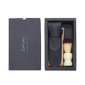 Zertone Straight Razor Kit with Hair Brush and Leather Strop, Straight Edge Razor with Carbon Steel Cutthroat Blade, Barber Razor (Blue)