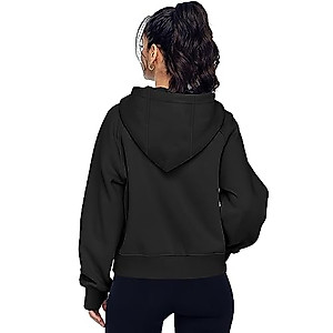 AUTOMET Womens Black Hoodie Fleece Zip Up Jackets Cropped Oversized Sweatshirts Zipper Coat Trendy Pullover Fashion Outfits Winter Clothes