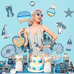 JOYMEMO 24 Pieces Coastal Bachelorette Party Photo Booth Props - Last Toast On The Coast Bachelorette Decorations, Blue Nautical Beach Bridal Shower Wedding Engagement Party Supplies