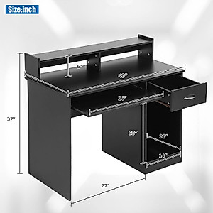 Ckofgdsue 43 inch Computer Desk with Drawers, Home Office Desk with Drawer Keyboard Tray Workstation Laptop Study Table with Shelf Small Writing Desk Black