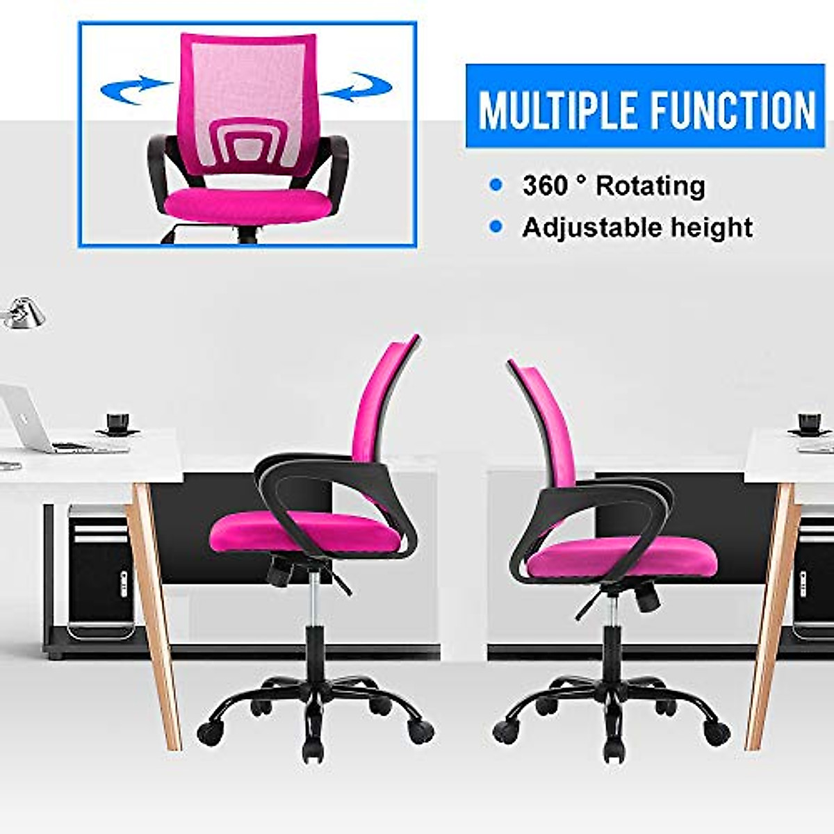 Meet Perfect Mid-Back Desk Office Chair, Ergonomic Modern Computer Chair with Lumbar Support and Armrest, Adjustable Executive Task Chair for Home, Study and Meeting Room- Mesh Back, Swivels (Pink)
