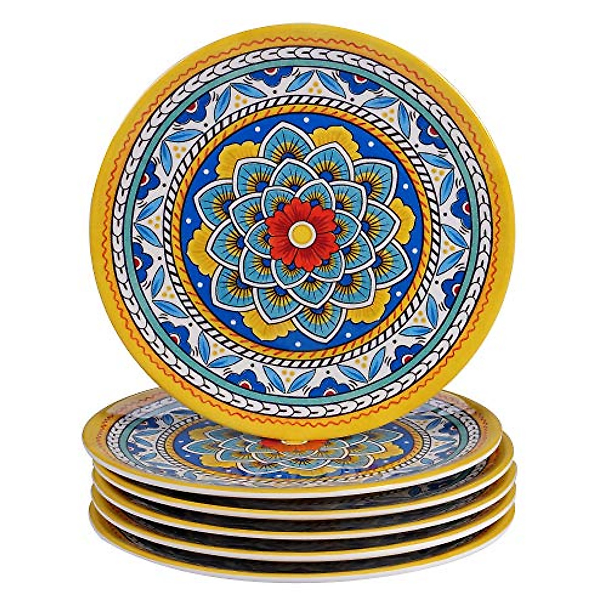 Certified International Portofino 9" Melamine Salad/Dessert Plate, Set of 6, Multi Colored, Medium