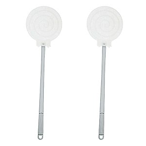 Generic Fly Swatter, 2 Pack Plastic Heavy Duty Manual Fly Swatter Set, Long Handle Flyswatter, Large Bug Swatters That Work for Indoor and Outdoor (White)
