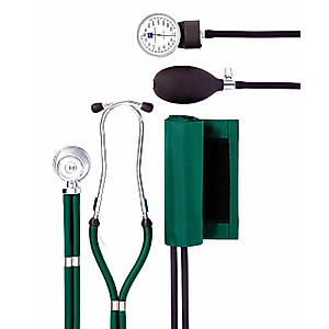 Medline Compli-Mates Aneroid Sphygmomanometer and Sprague Rappaport Stethoscope Kit, Carrying Case, Adult Blood Pressure Cuff, Manual, Professional, Hunter Green