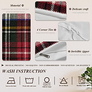 Shrahala Scottish Tartan Duvet Cover Set Queen Size, Green Wool Plaid Symmetric Square Fashion 3 Pieces Soft Brushed Duvet Covers with Button Closure (No Comforter)