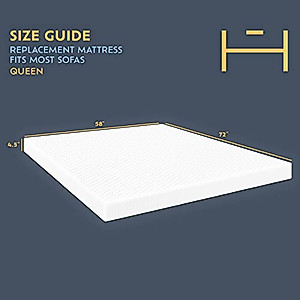 Heyward Premium Memory Foam Sofa Bed Replacement Mattress for Queen Size Sleeper | 4.5” Inch | CertiPUR-US Certified | Washable Material w/Non-Slip Base | 73”L x 58”W x 4.5”H