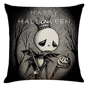 Ogrmar 4PCS 18"x18" Throw Pillow Covers Halloween Decorative Couch Pillow Cases Cotton Linen Pillow Square Cushion Cover for Sofa, Couch, Bed and Car