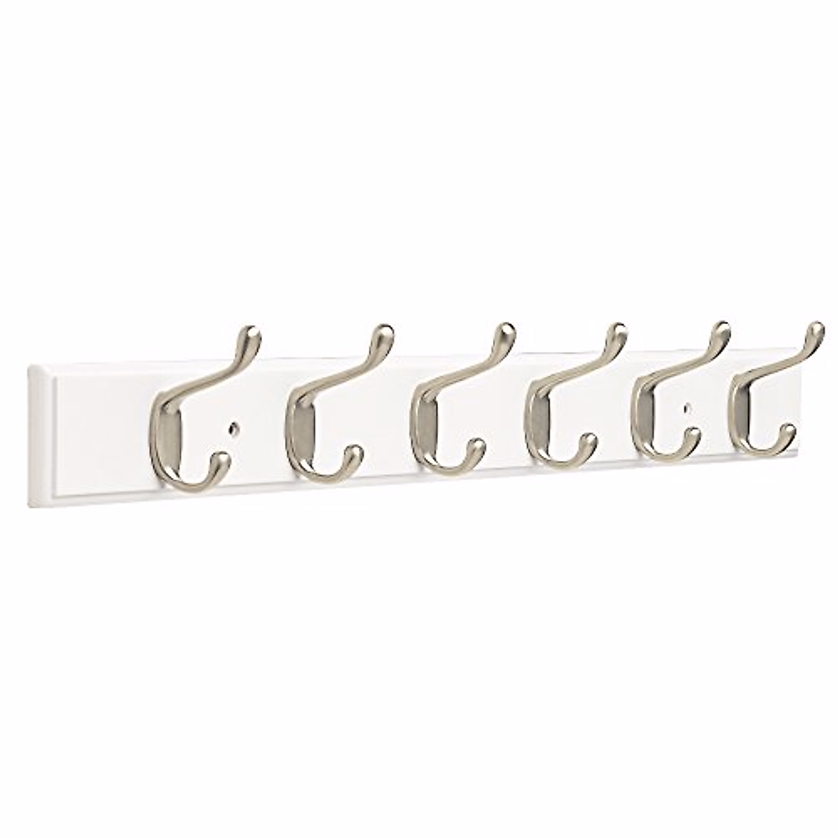 Franklin Brass Heavy Duty Hook Rail Wall Hooks 6 Hooks, 27 Inches, White & Satin Nickel Finish, FBHDCH6-WSE-R