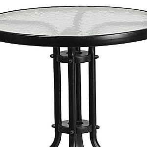 Flash Furniture 23.75'' Round Glass Metal Table with 2 Black Rattan Stack Chairs