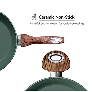 Phantom Chef Bundle: 11" Deep Frypan & 4.4 QT Casserole Stockpot | Aluminum Body Non-Stick Ceramic Coating | With Soft Touch Stay Cool Handle | Dishwasher Safe | Non-Toxic PFOA & PTFE Free Pan | Green