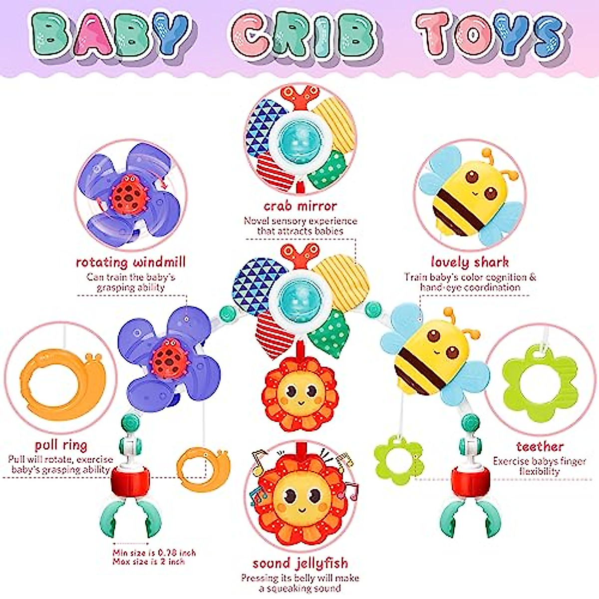 Baby Stroller Arch Toy, Adjustable Baby Stroller Car Seat Toys for Babies 0-6 months, Montessori Sensory Infant Travel Crib Bouncer Bassinet Activity Arch Toys for Toddler Boy Girl 0 3 6 9 12 Months