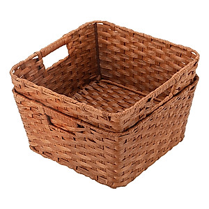 Onlytak Wicker Storage Baskets, Baskets for Shelves, Toilet Paper Storage Baskets, Woven Storage Baskets for Organizing, Caramel Orange, 12" x 12" x 6", 2-Pack