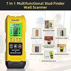 Stud Finder Wall Stud Detector 7 in 1 Electronic Wood Sensor Beam Finder Multifunctional Wall Scanner with Digital LCD Display & Sound Warning Moisture Meter Temperature Detection