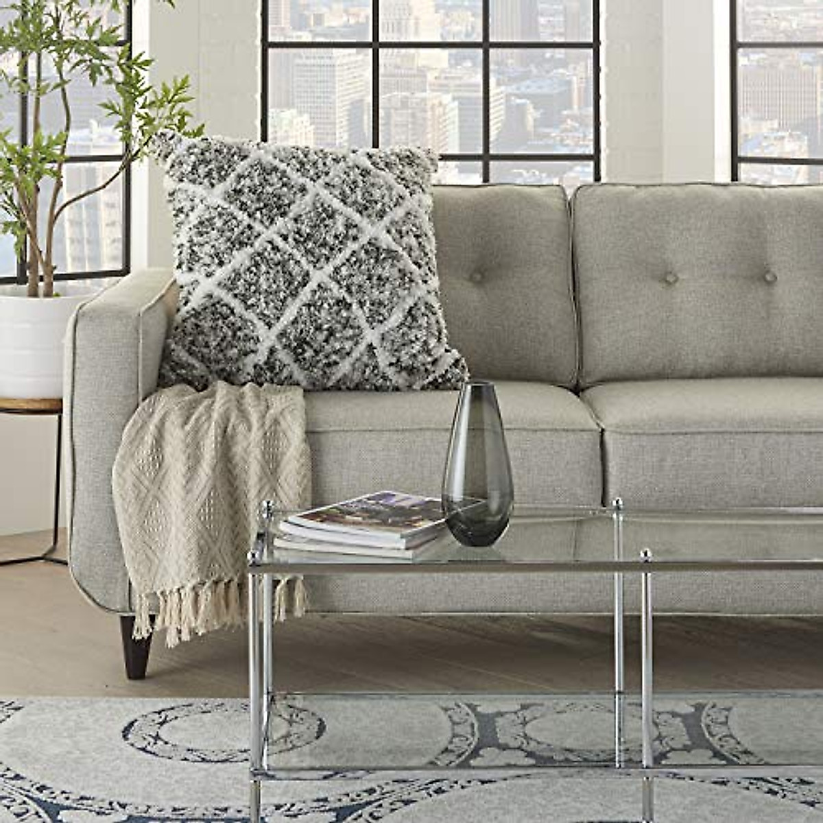 Mina Victory Life Styles Sprinkle Dye Lattice Charcoal 24" X 24" Throw Pillow