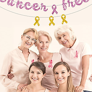 Cancer Free Banner, Breast Cancer Awareness Party Decoration, Cancer Surviving Party Garland, Breast Cancer Pink Ribbon Sign Survivor Party Decoration Supplies - Pink Glitter