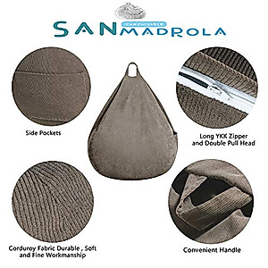 SANMADROLA Stuffed Animal Storage Bean Bag Chair Cover (No Filler)for Kids and Adults. Premium Corduroy Stuffable Beanbag for Organizing Children Plush Toys or Memory Foam Extra Large 300L (Warm Grey)