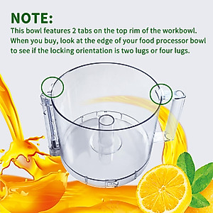 Vanshly 14-Cup Food Processor Work Bowl Fits Cuisinart DLC-7 & DFP-14,DLC-005AGTX,NOTE:This bowl features 2 tabs on the top rim of the workbowl