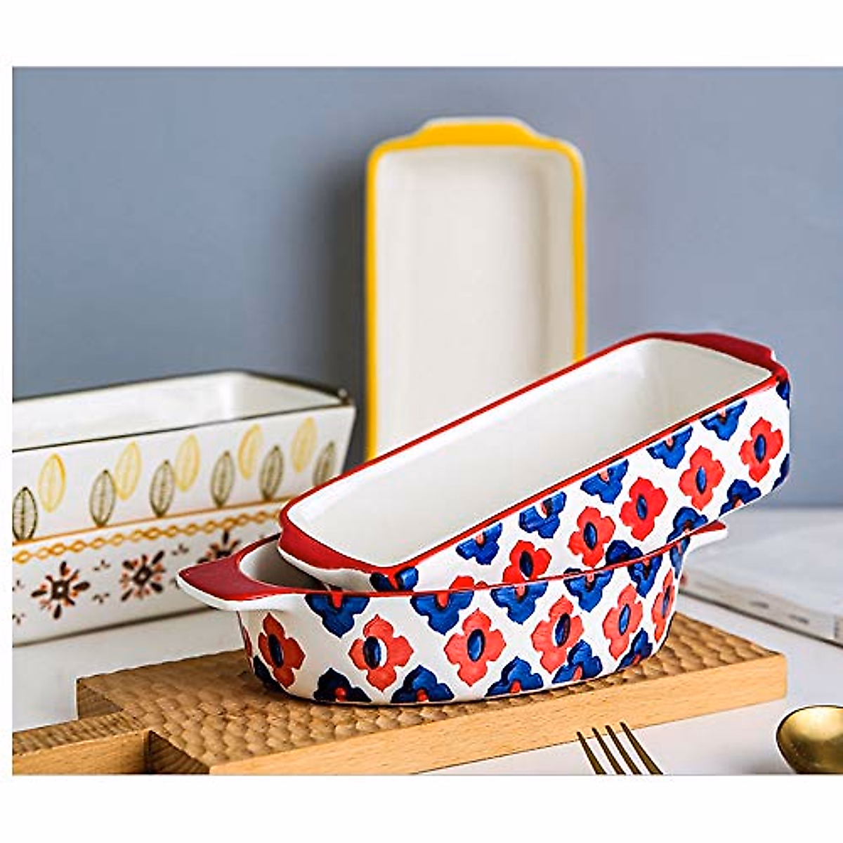 OSKOURW Soup Bowls Ceramic Plate Hand-Painted,Ware Bowl Baking Dishes Pizza Tray Western Food Plate Steak Salad Dishes Dinnerware Oven Rice Bowl (Color : 4)