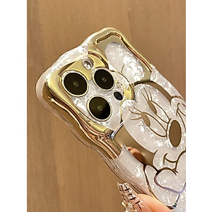 Filaco Cute Case for iPhone 14 Pro Max, Curly Wave Frame Shape Minnie Glitter Cover, Slim Thin Full Camera Lens Protection Case for Women & Girls