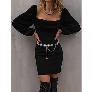 BEMYLV Bling Western Silver Chain Belts for Women Dresses Sparkly Rhinestone Waist Belt for Wedding Evening Dress