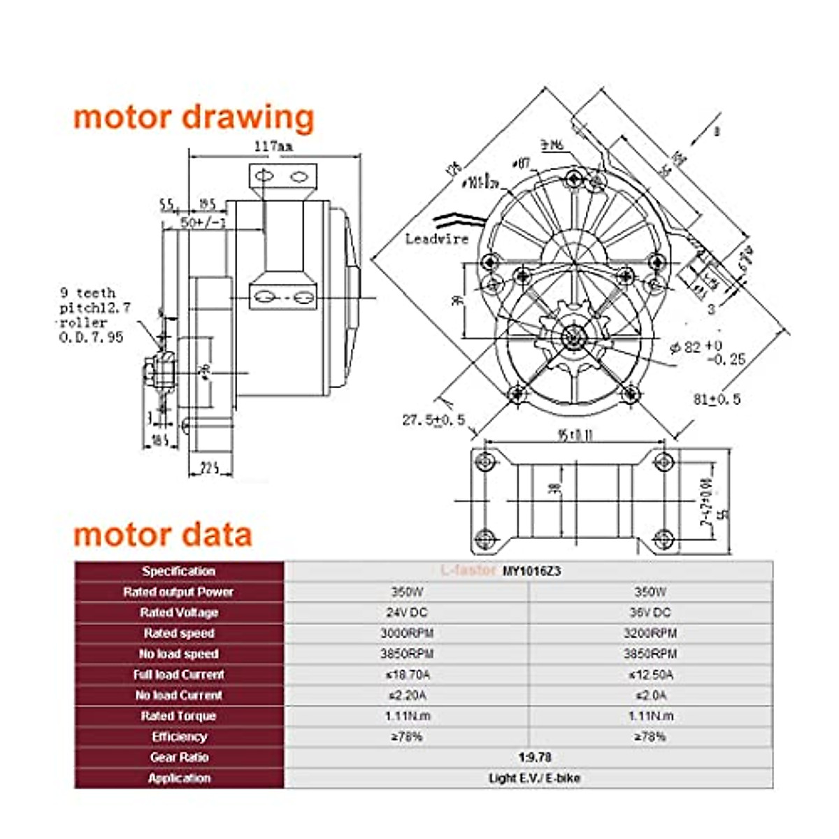 L-faster 350W Dual Motor Chain Drive Electric Cart Kit Easy Carry 300kg 8 Inch Air Wheel for DIY Electrical Pull Barrow Trolley 600lbs No Controller (36V350W Max 6kph)