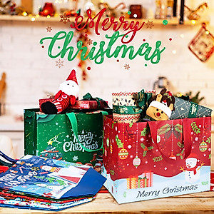 Iioscre 8PCS Large Christmas Gift Bags With Handles, Non-Woven Reusable Holiday Treat Bags for Party and New Year Gifts, 12.8 x 9.8 x 6.7in