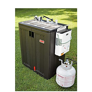 Concession Sinks Standard Propane 3 Compartment with Removable Accessory Shelf, Soap Dispenser and New! 3" Caster Wheel Base by Concession Sinks