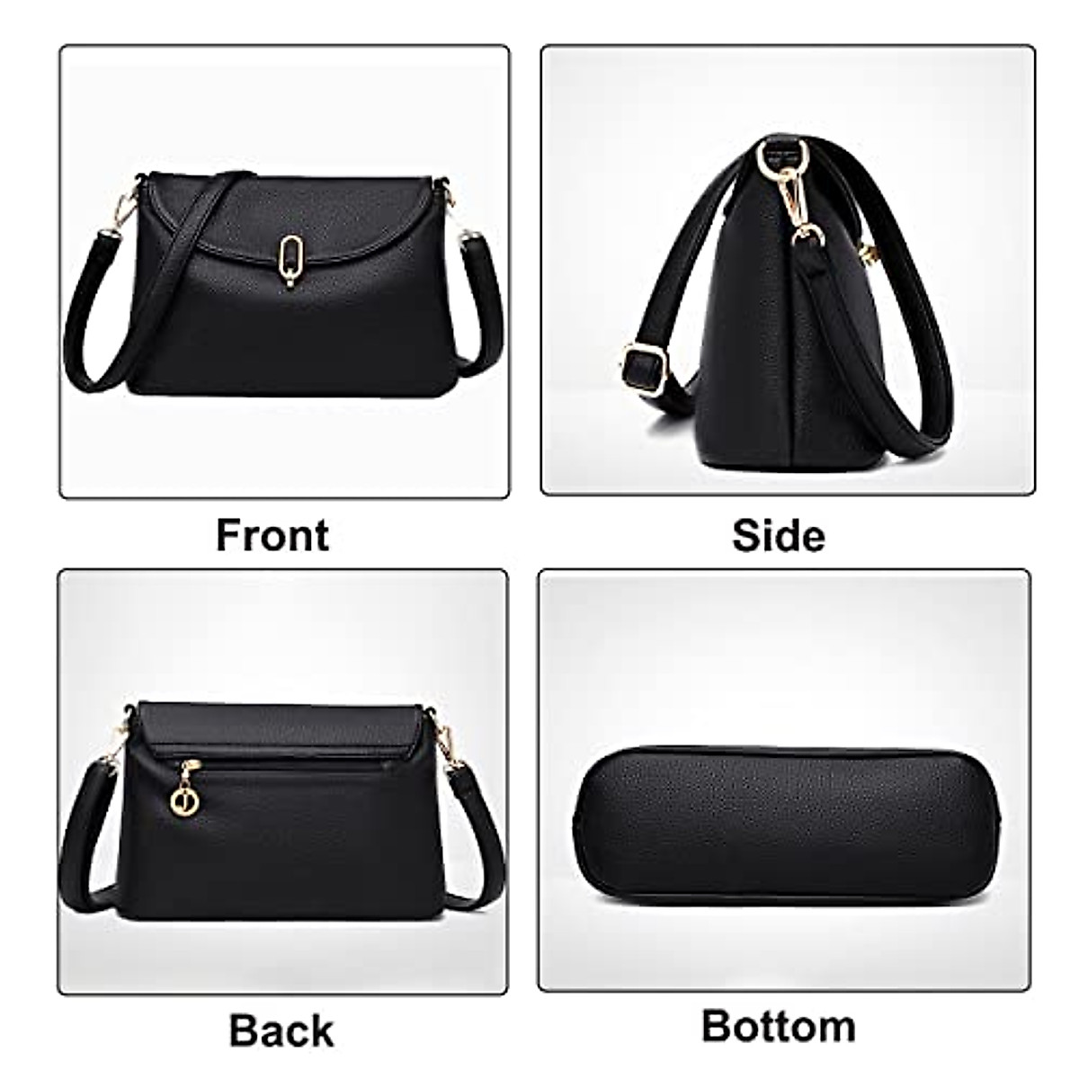 AngelCit Women's Large Capacity Crossbody Bags Soft Leather Work Contrast Shoulder Bag with Adjustable Strap Leather Waterproof Tote Bag (Black)