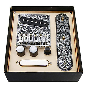 Alnicov 6 Strings Saddle Bridge Plate, 3 Way Switch Control Plate, Neck Pickup Set for Fender Telecaster Electric Guitars Replacement Parts (Black)