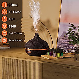 Essential Oil Diffuser Gift Set ，550ml Diffuser & Essential Oil Set, Top 10 Essential Oils, Aromatherapy Diffuser Humidifier with 4 Timer &Auto Shut-Off for & 15 Ambient Light Settings