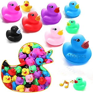 100 PCS Mini Rubber Duck Float Ducks Ribbon Bath Ducks Bulk Breast Pancreatic Cancer Mental Health Ducks Bathtub Toys Bulk Rubber Ducks for Cancer Awareness Pool Decorations(Funny,Multicolored)