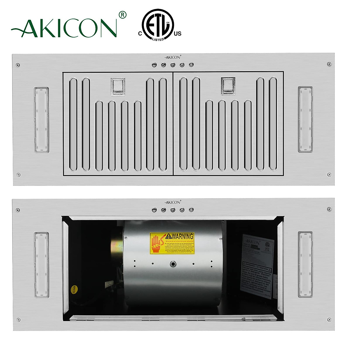 Akicon Range Hood Insert/Built-in 30 inch, Ultra Quiet Powerful Vent Hood with LED Lights, 3 Speeds 600 CFM, Stainless Steel