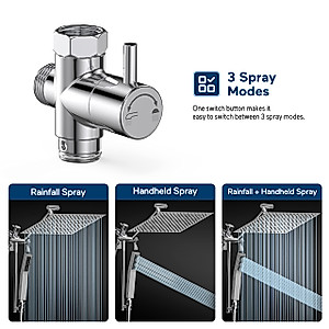 Shower Head with Handheld, MUFECO 8'' All Metal Rain Shower Head High Pressure Dual Square Shower Head Combo with Adjustable Extension Arm and 3 Spray Settings Anti-leak with Holder/Hose