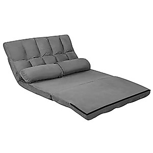 TUOCHUFUN Fluffy Lazy Sofa, 6-Position Foldable Adjustable Floor Sofa Bed with 2 Lumbar Pillows, Detachable Cloth Cover (Gray)