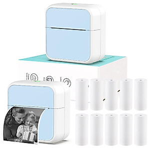 HUIJUTCHEN Mini Pocket Printer for iPhone/Android, Portable Mini Thermal Printer with 10 Rolls Non-Sticky Thermal Papers, Blue-Tooth Thermal Mini Printer for Journal Memo Notes Photo Study, Blue