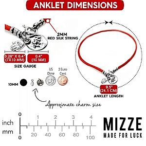 Red Protection & Positive Energy Anklet for Women on Silk String - Sterling Silver Coin Charm & Hamsa Hand Ankle Bracelet for Protection - 9.5" Length with Spring Ring Clasp