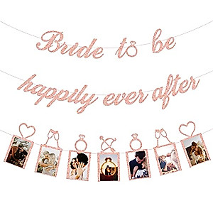 Concico Bridal Shower Decorations - Bride to be happily ever after Banner and Photo Banner for Bridal Shower/Wedding/Engagement Party Kit Supplies Decorations decor(Rose Gold)