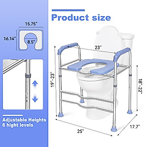 Raised Toilet Seat with Handles and Large Seat, Up to 400lbs Commode Chair for Toilet, Handicap Toilet Seat with Handles for Seniors and Pregnant, Widen for Fit Any Toilet