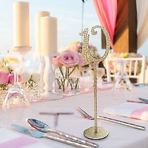 Eforcase Wooden Table Numbers, 1-10 Wood Number with Stand, Wedding Table Numbers with Holder Bases, Wedding Table Numbers Card Stands for Receptions, Banquets, Restaurants, Party Table Decoration