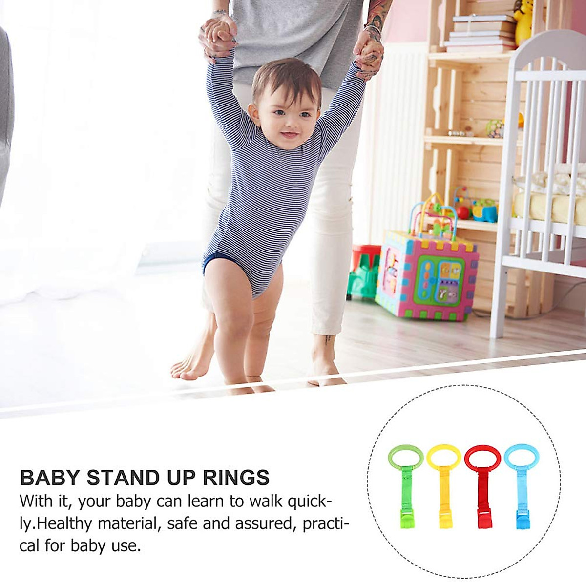 TOYANDONA 8pcs Baby Toddler Crib Pull Ring Safety Stand Up Rings for Kids Walking Training Tool