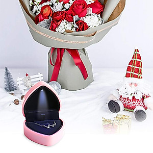 iSuperb Pendant Necklace Box with LED Light Heart Shape Jewelry Gift Box Bracelet Case for Anniversary Wedding Engagment (Pink)