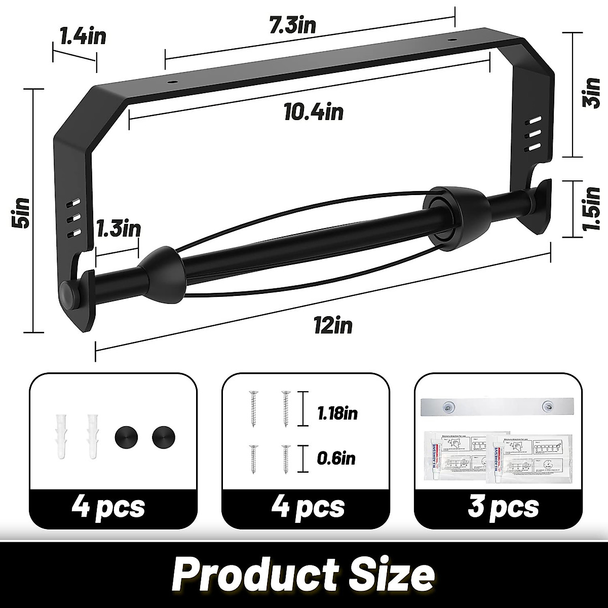 VEHHE Paper Towel Holder Under Cabinet, Perfect Tear Under Counter Paper Towel Holder, Adhesive or Drilling Paper Towel Roll Holder Wall Mount for Kitchen, Easy-Change Paper Towel Rack|Black