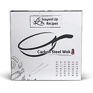 Souped Up Recipes Carbon Steel Wok For Electric, Induction and Gas Stoves (Lid, Spatula and User Guide Video Included)
